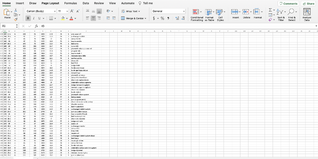 Use Auto Mpg Data File Unit Of Analysis In This 