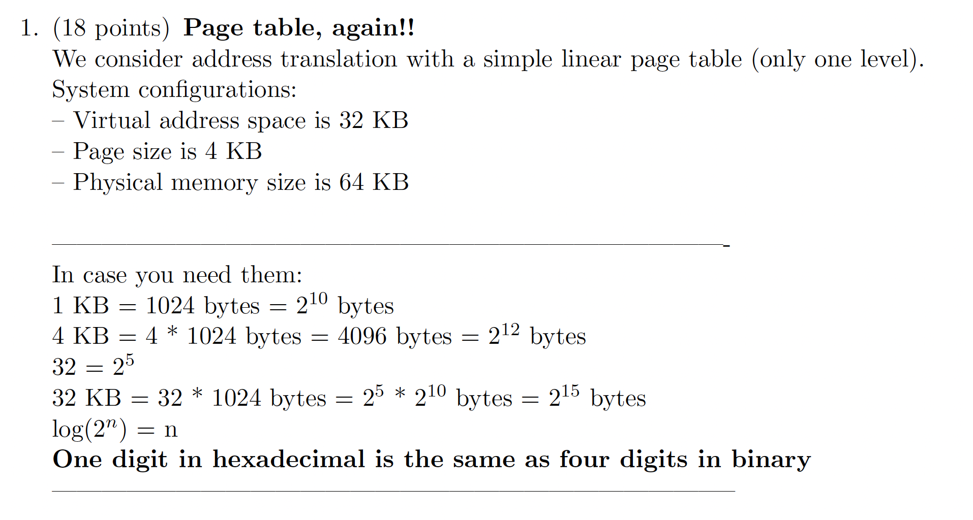 Solved 1. (18 points) Page table, again!! We consider | Chegg.com