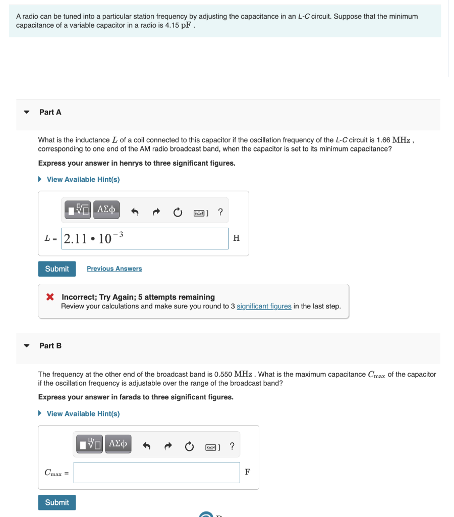 Solved A radio can be tuned into a particular station | Chegg.com