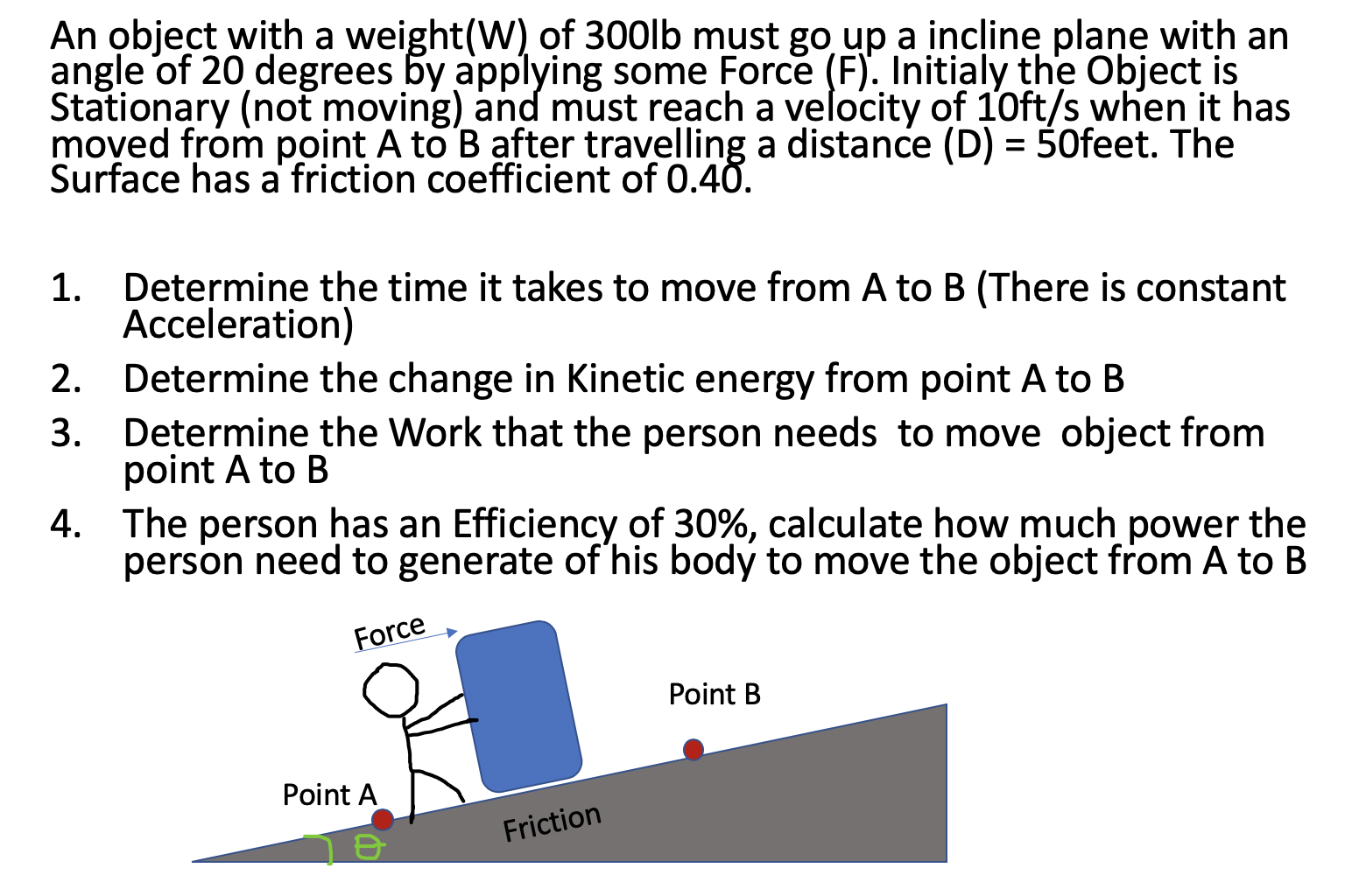 Solved An object with a weight(w) of 300lb must go up a | Chegg.com