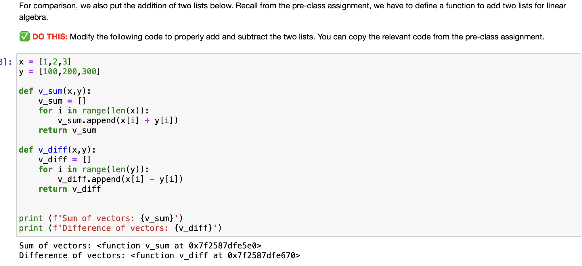 Solved For comparison, we also put the addition of two lists | Chegg.com