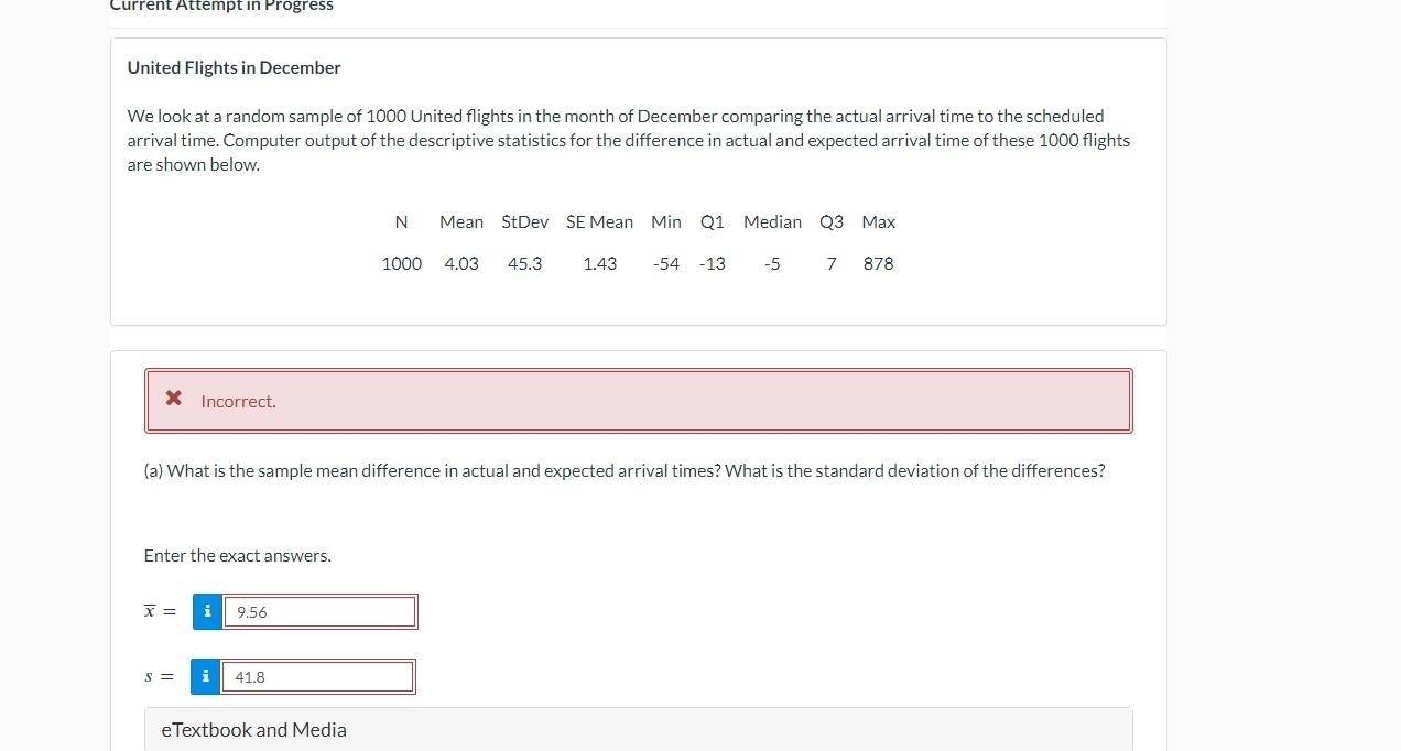 Solved United Flights in December We look at a random sample | Chegg.com