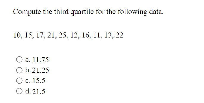 Solved Compute the third quartile for the following data. | Chegg.com