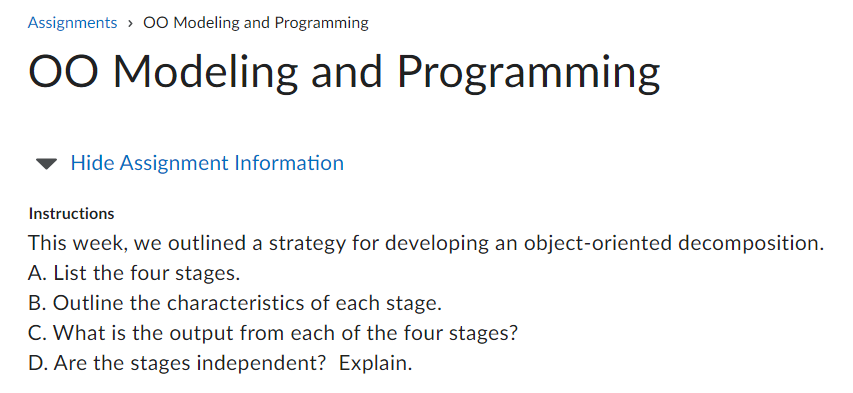 Solved OO Modeling and Programming Hide Assignment | Chegg.com