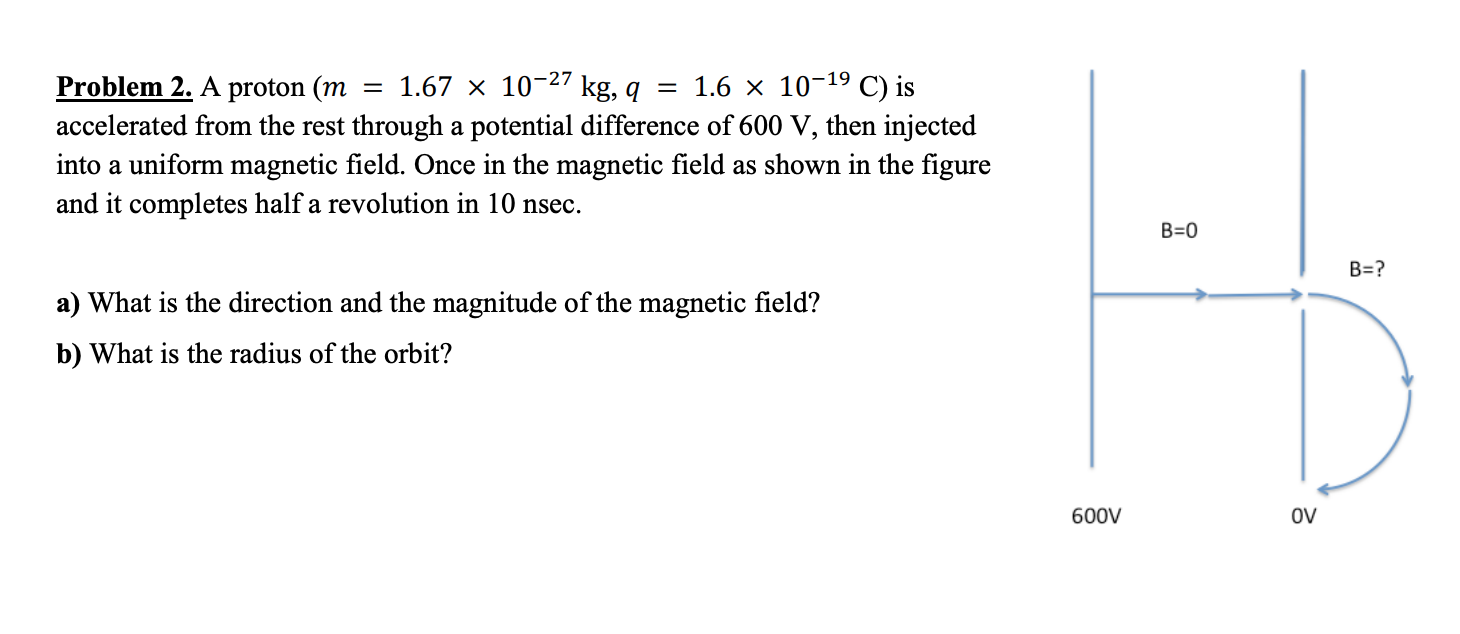 Solved Problem 2. A proton (m = 1.67 x 10-27 kg, q = 1.6 × | Chegg.com