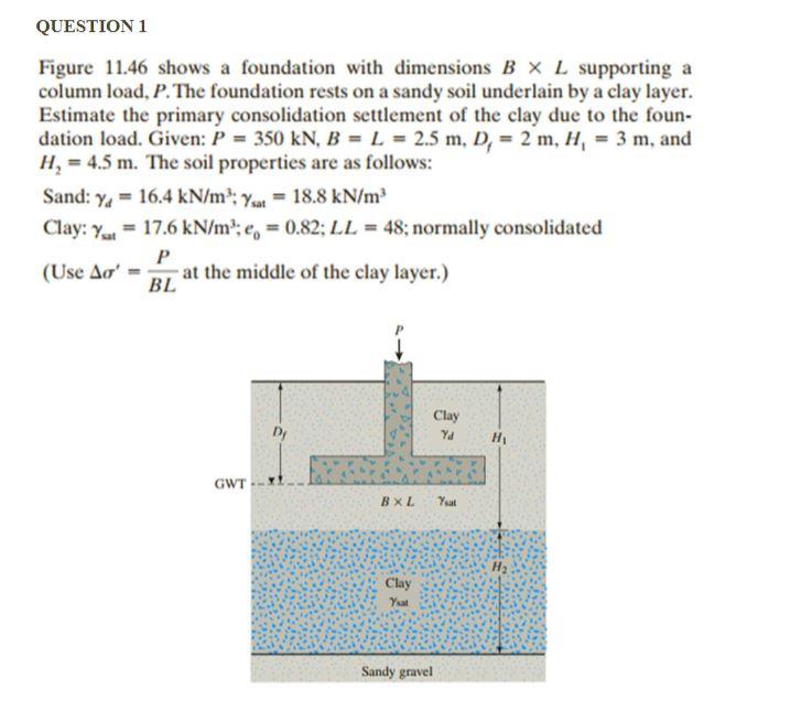 Solved Figure 11.46 shows a foundation with dimensions B×L | Chegg.com
