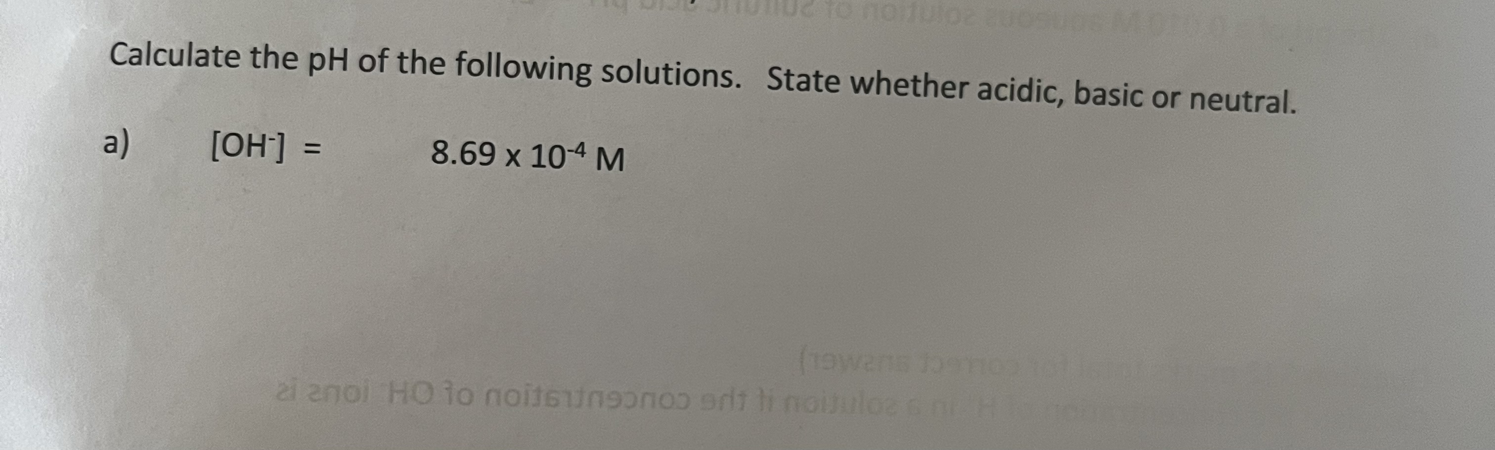 Solved Calculate the \\( \\mathrm{pH} \\) of the following | Chegg.com