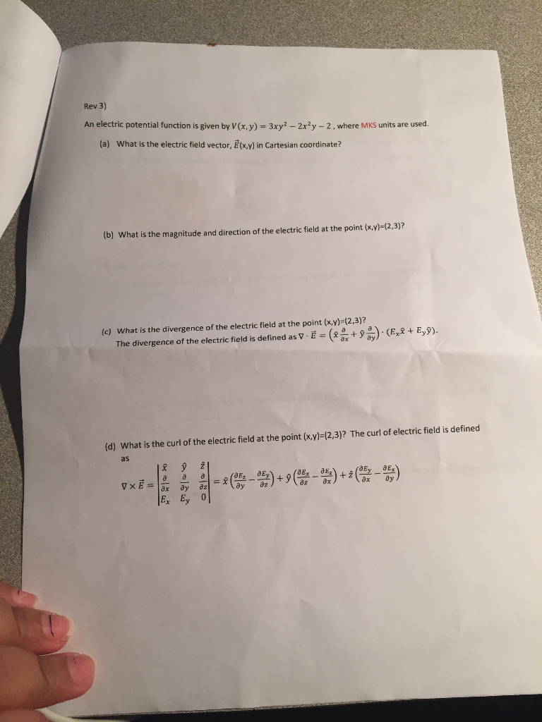 Solved Rev 3) An electric potential function is given by | Chegg.com