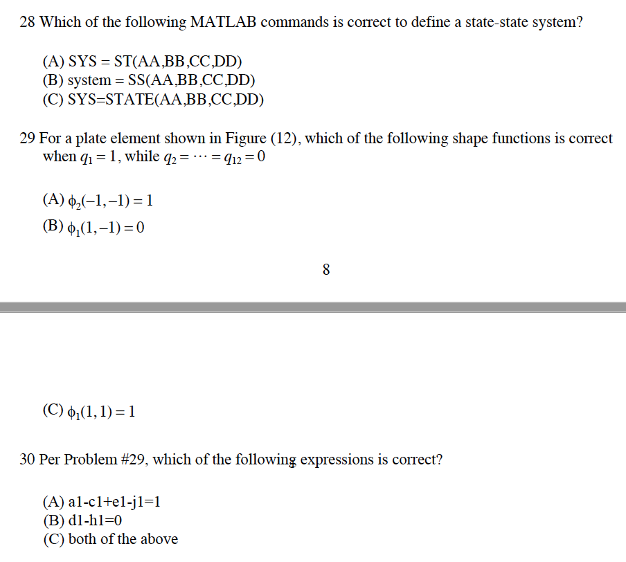 Solved 28 Which of the following MATLAB commands is correct | Chegg.com