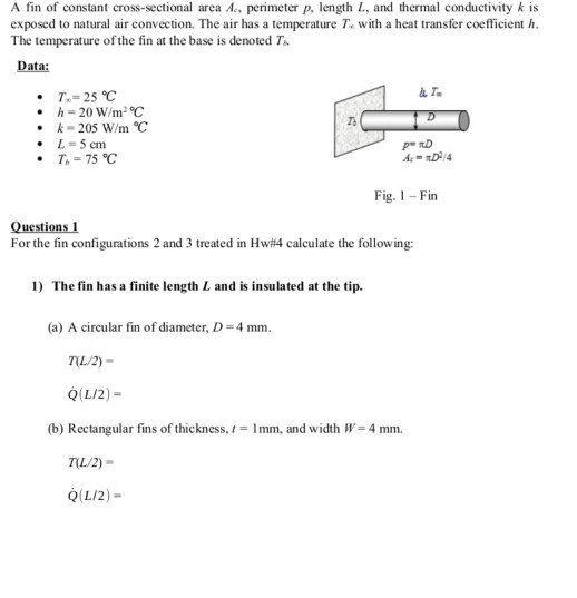 Solved A fin of constant cross-sectional area A, perimeter | Chegg.com