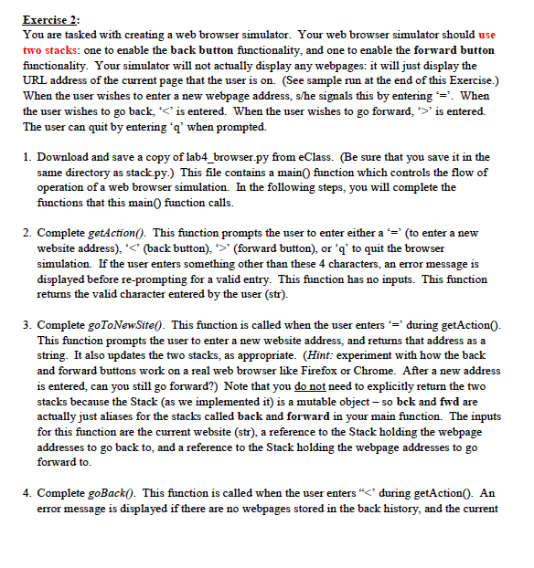 Lab 4, Exercise 2: Web browser simulator | Chegg.com