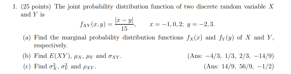Solved 1. (25 points) The joint probability distribution | Chegg.com