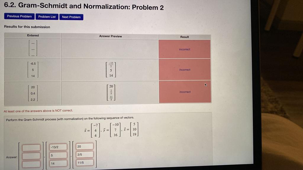 Solved 6.2. Gram-Schmidt and Normalization: Problem 2 | Chegg.com