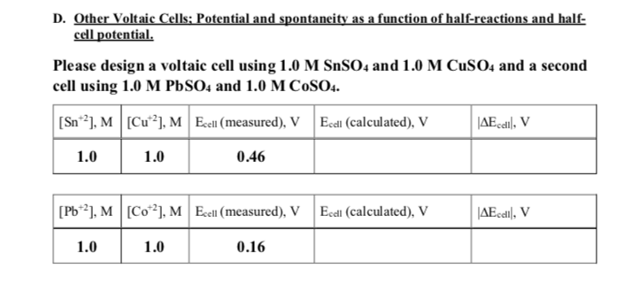 Solved Calculate Ecell (row 5 in each data table) using | Chegg.com