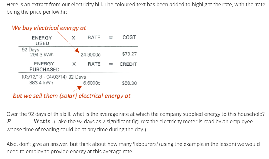 Solved Here is an extract from our electricity bill. The | Chegg.com