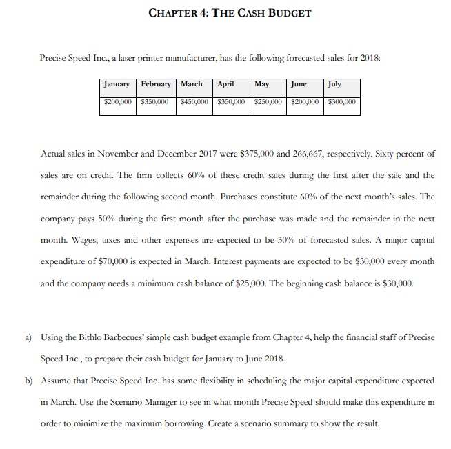 Solved Chapter 4: The Cash Budget Precise Speed Inc., a | Chegg.com