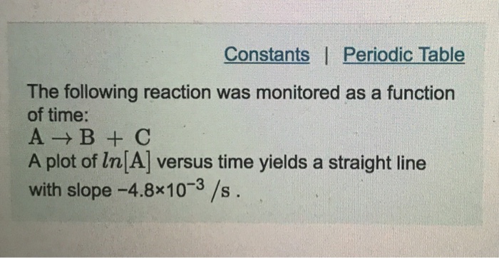 Solved Constants l Periodic Table The following reaction was | Chegg.com