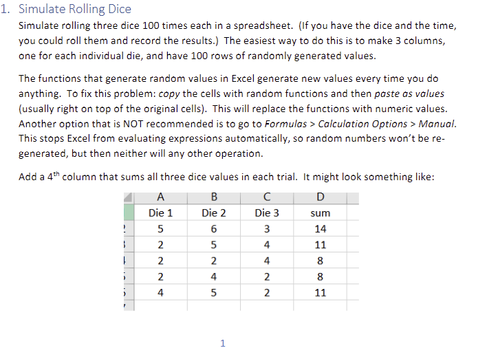 Solved Simulate Rolling Dice Simulate Rolling Three Dice 100