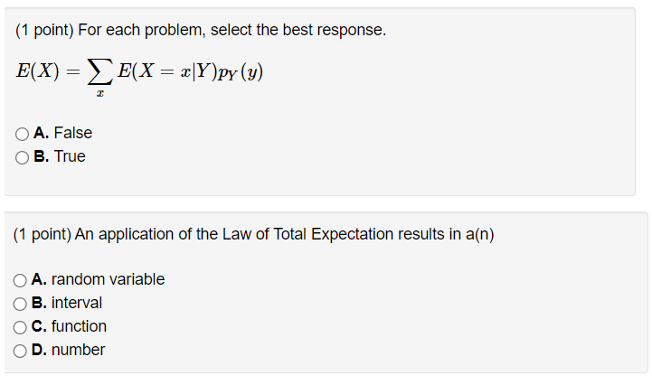 Solved (1 point) For each problem, select the best response. | Chegg.com