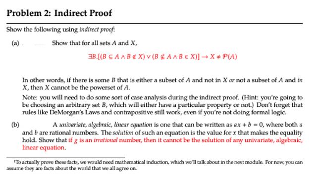 Solved Show the following using indirect proof: (a) Show | Chegg.com