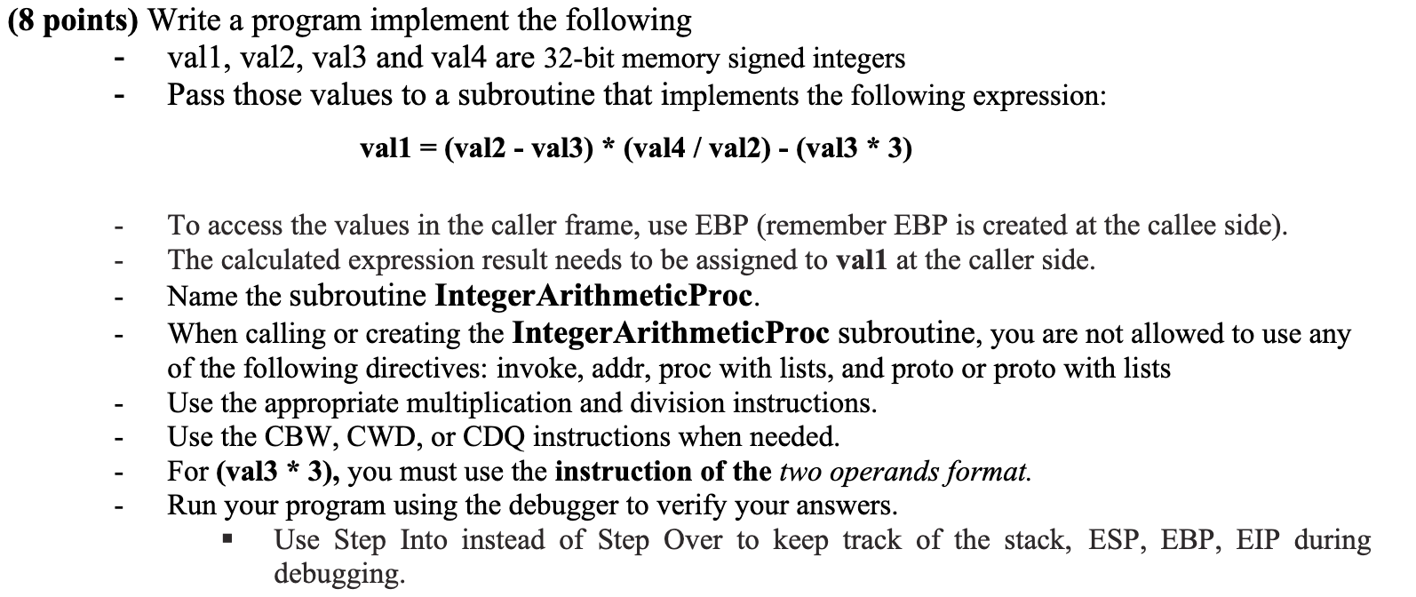 Solved Please do in assembly language x86 format goes | Chegg.com