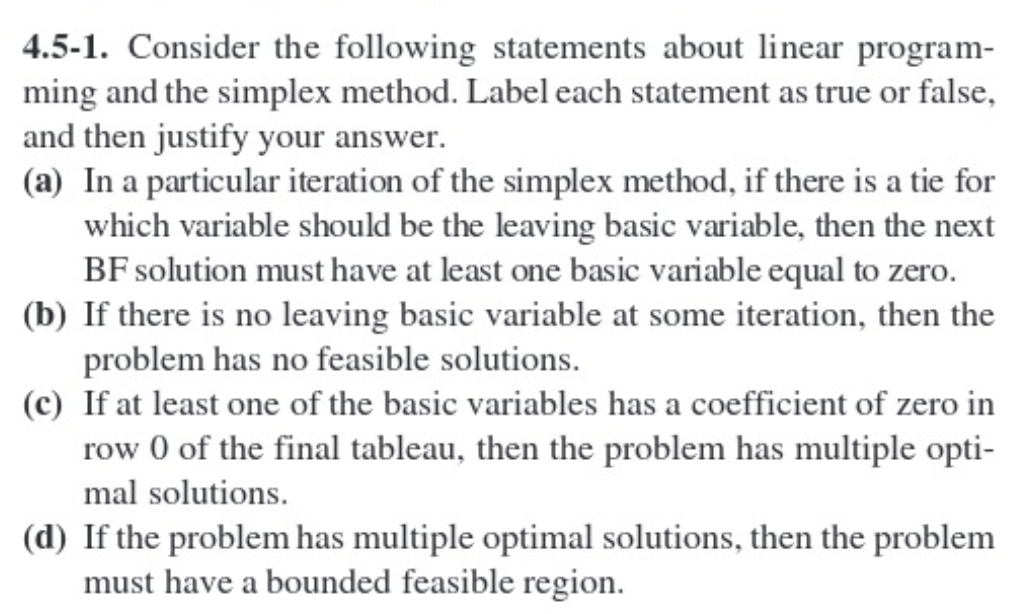 Solved 4.5-1. Consider the following statements about linear | Chegg.com