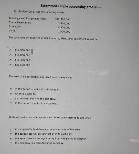 Solved Scrambled simple accounting problems 1) Boulder Corp. | Chegg.com
