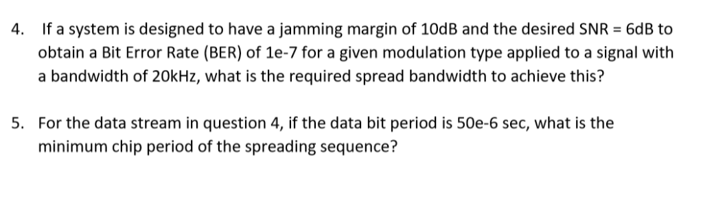 If a system is designed to have a jamming margin of | Chegg.com