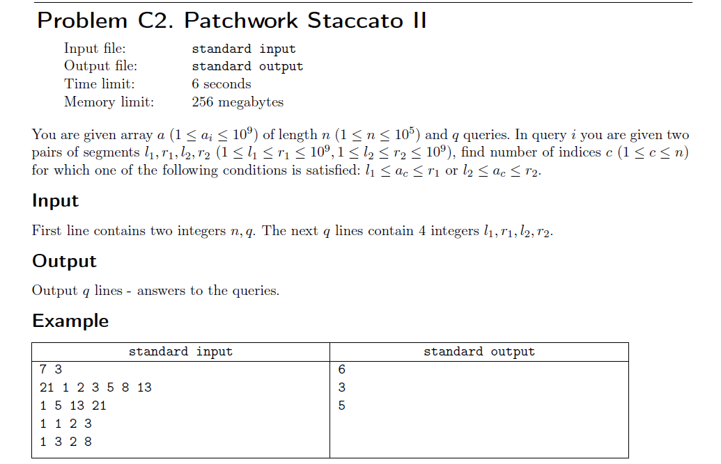 Solved Problem C2. Patchwork Staccato Il Input file: | Chegg.com