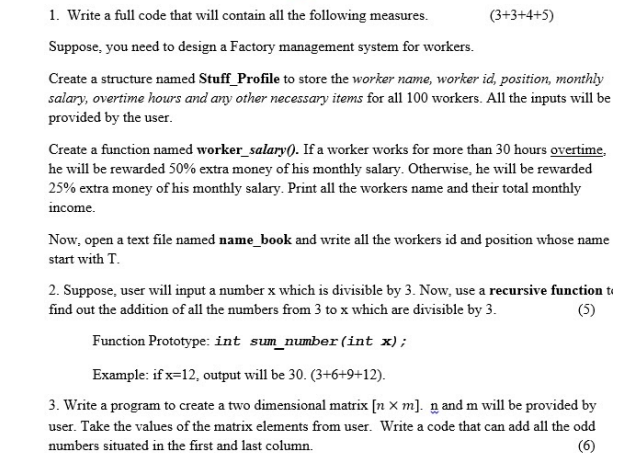 Solved 1. Write a full code that will contain all the | Chegg.com
