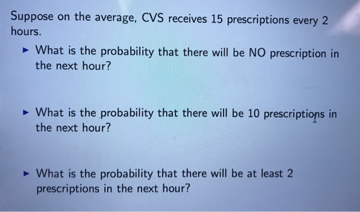 Solved Suppose on the average, CVS receives 15 prescriptions | Chegg.com
