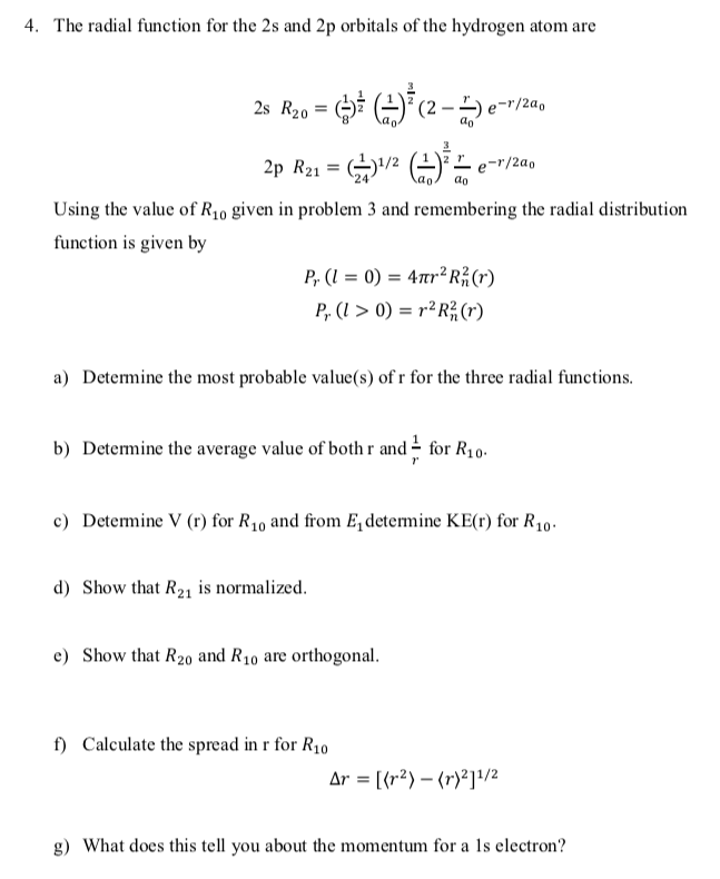 The radial function for the 2s and 2p orbitals of the | Chegg.com