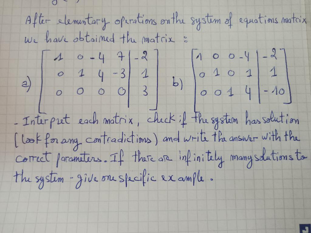 Solved After elementary operations on the system of | Chegg.com