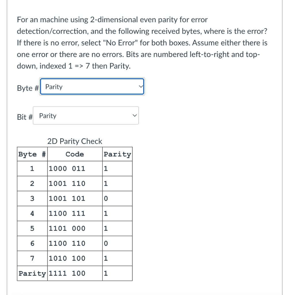 For an machine using 2-dimensional even parity for | Chegg.com