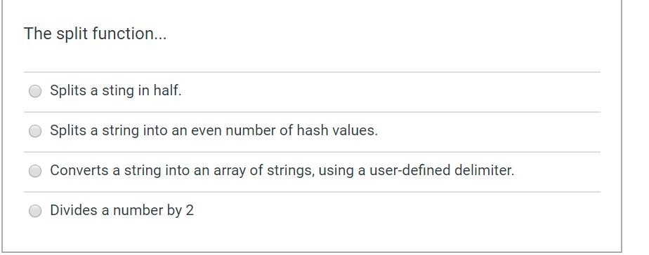 Solved The split function... Splits a sting in half. Splits | Chegg.com