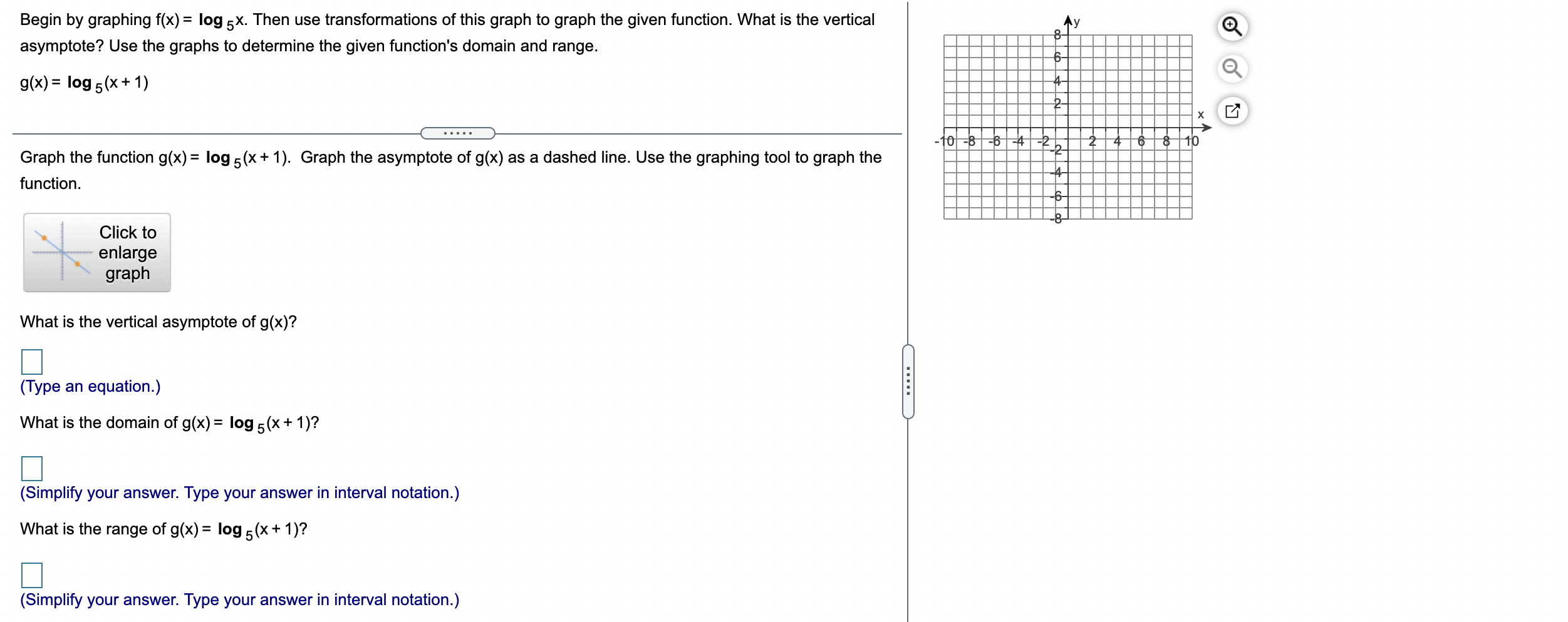 Solved Begin by graphing f(x) = log 5x. Then use | Chegg.com