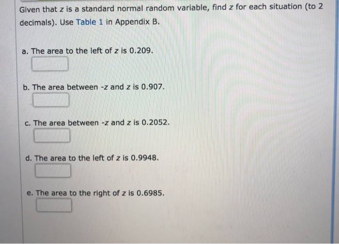 Solved Given that z is a standard normal random variable, | Chegg.com