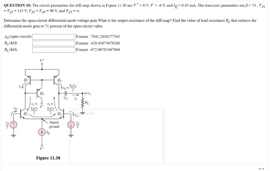 Solved QUESTION 10: The circuit parameters for diff-amp | Chegg.com