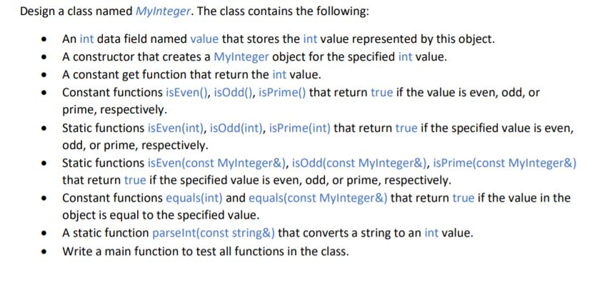 Solved Design A Class Named Myinteger The Class Contains