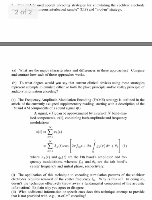т 'sed speech encoding strategies for stimulating the | Chegg.com