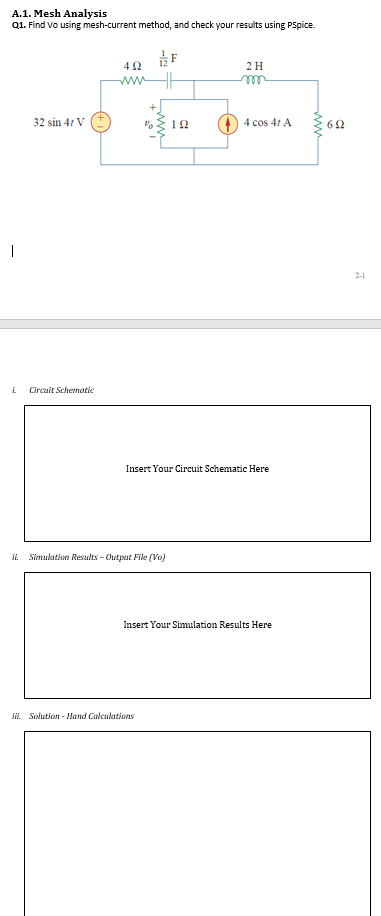 Solved A.1. Mesh Analysis Q1. Find vo using mesh-current | Chegg.com