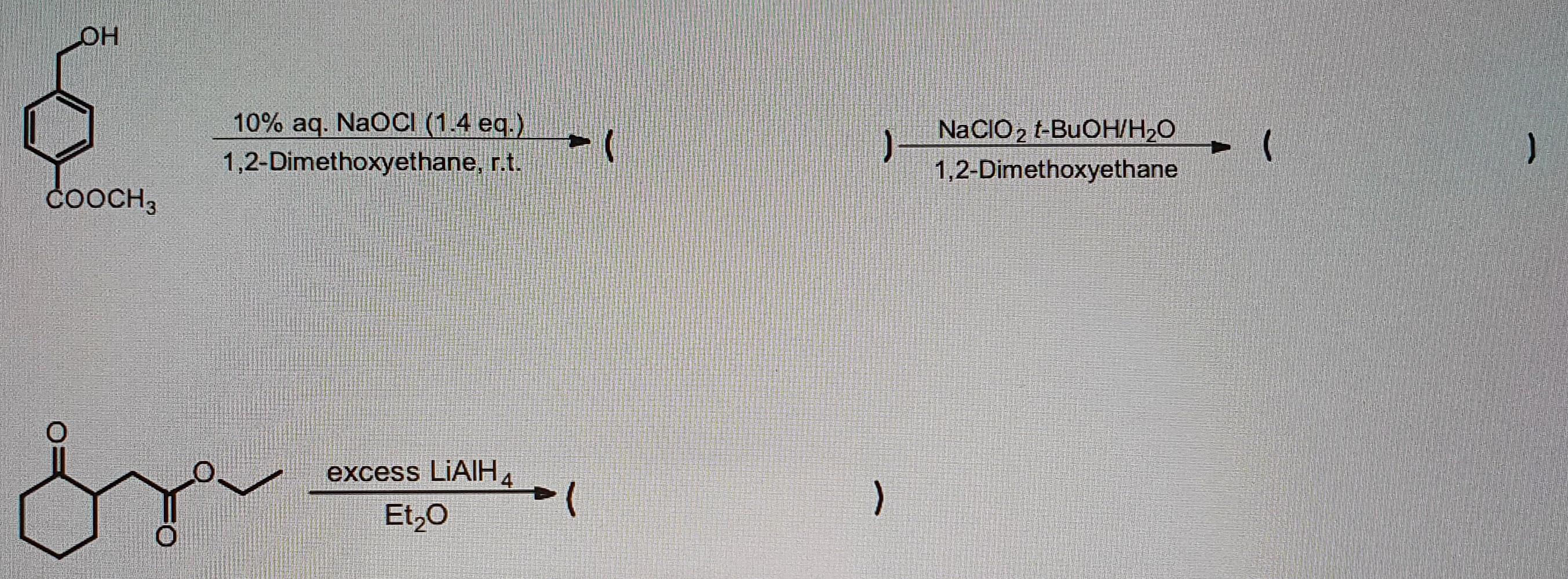 Solved ОН 10% aq. NaOCI (1.4 eq.) 1,2-Dimethoxyethane, r.t. | Chegg.com