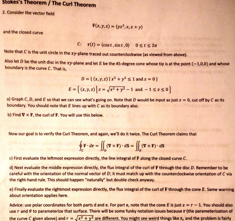 Solved Stokess Theorem The Curl Theorem 2 Consider The 