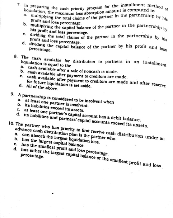 Solved dation. the e cash priority program for the | Chegg.com