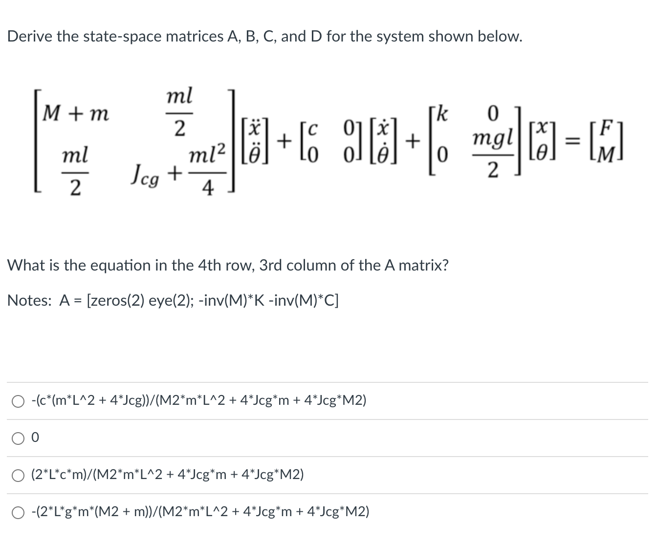 Solved Derive the state-space matrices A, B, C, and D for | Chegg.com