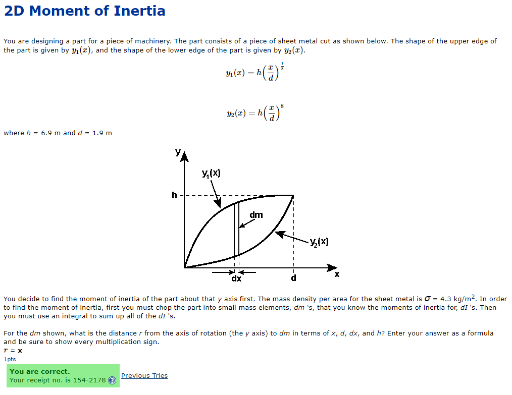 Solved 2D Moment of Inertia You are designing a part for a | Chegg.com