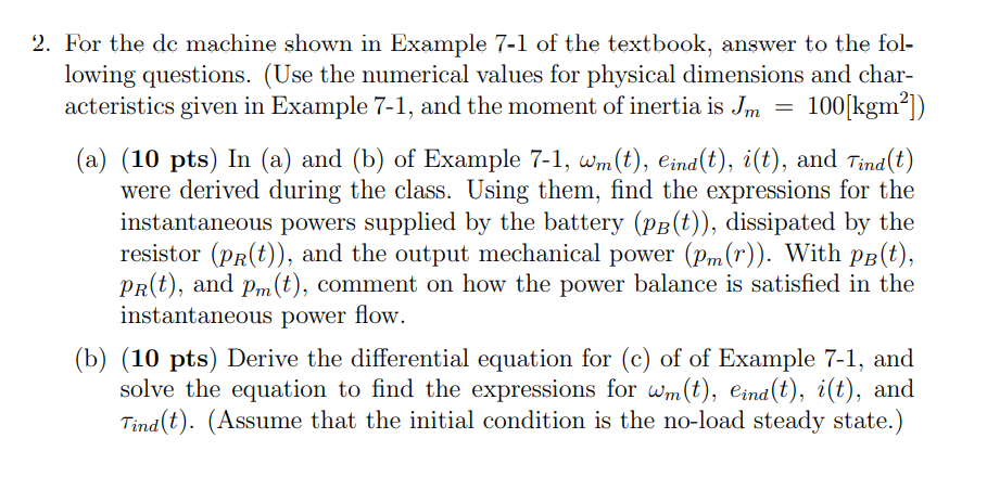2. For the de machine shown in Example 7-1 of the | Chegg.com