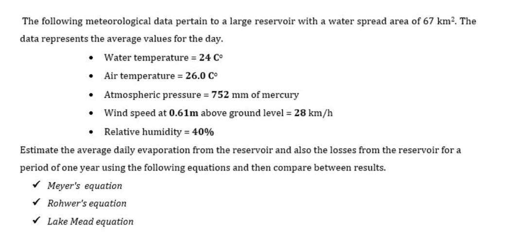 Solved The following meteorological data pertain to a large | Chegg.com
