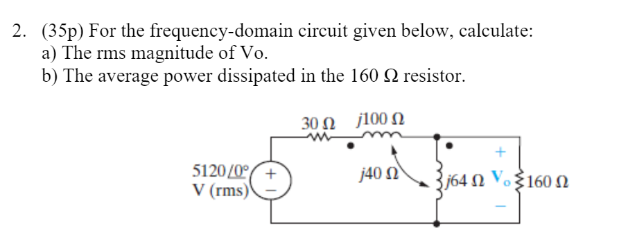 Solved 2. (35p) For the frequency-domain circuit given | Chegg.com