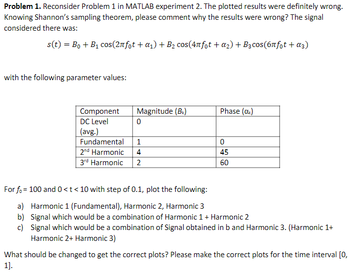 Solved Problem 1 Reconsider Problem 1 In Matlab Experiment 